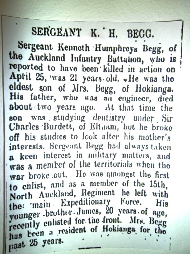 Kenneth Humphrey Begg - Online Cenotaph - Auckland War Memorial Museum