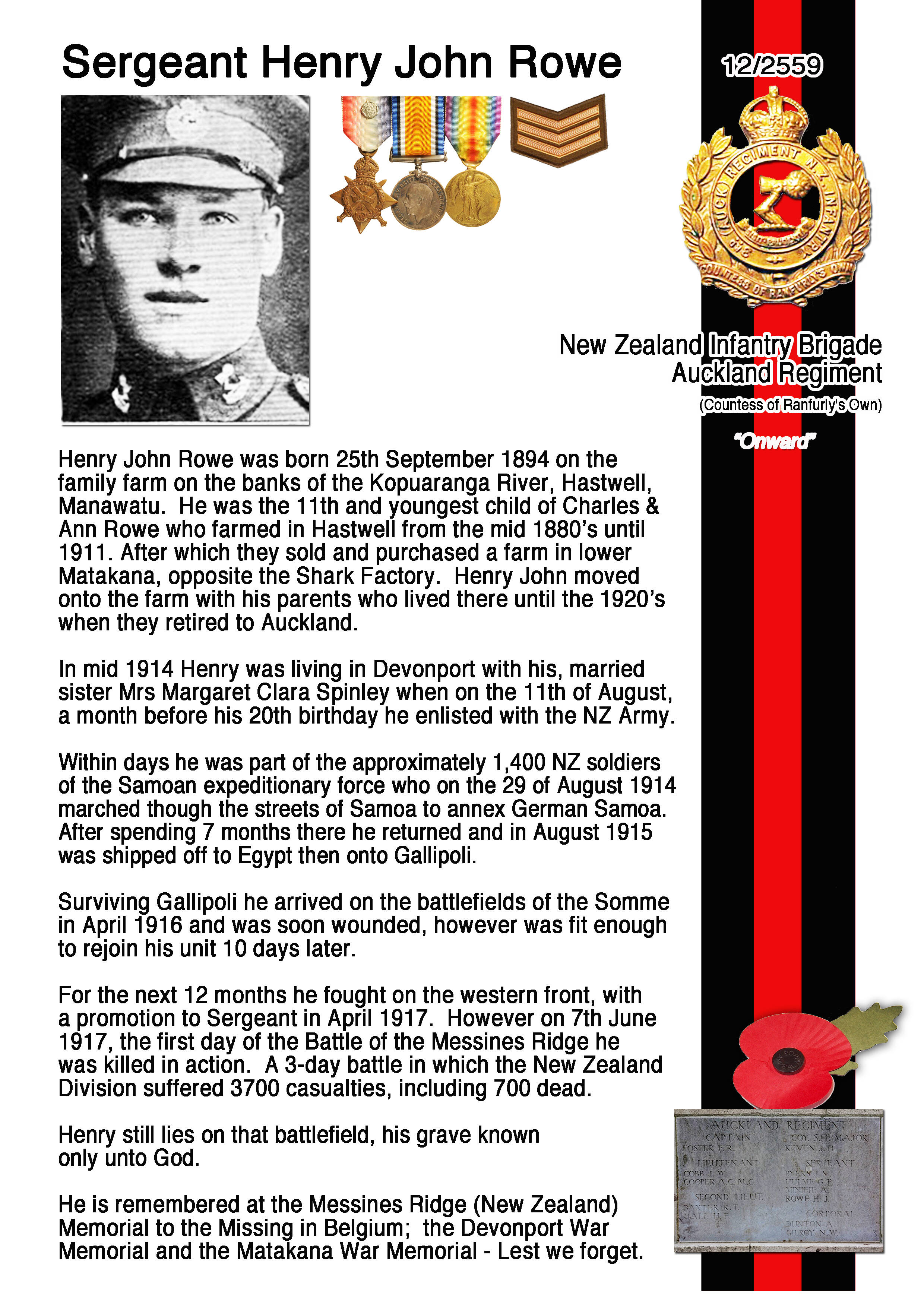 Henry John Rowe - Online Cenotaph - Auckland War Memorial Museum