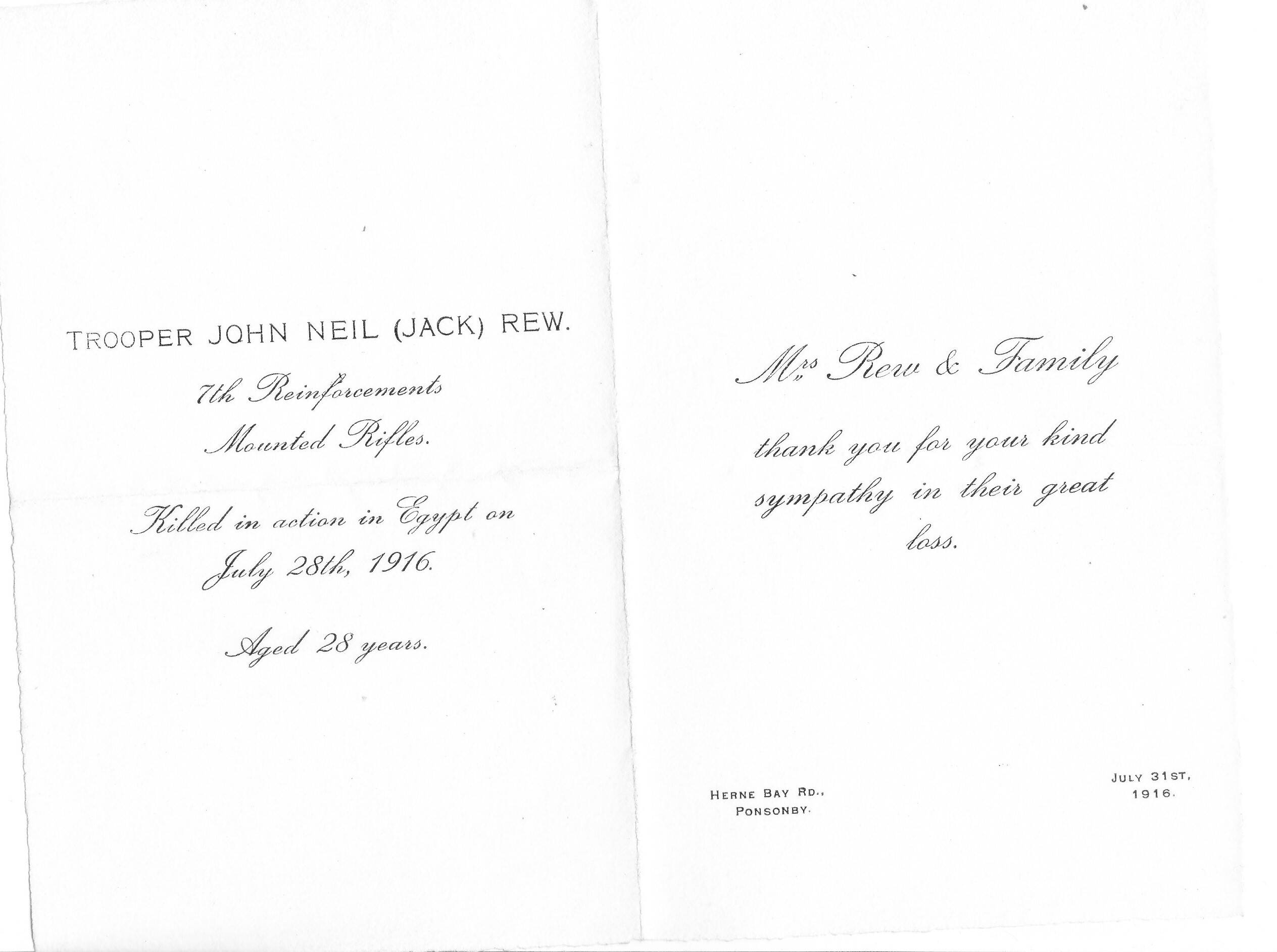 John Neil Rew - Online Cenotaph - Auckland War Memorial Museum