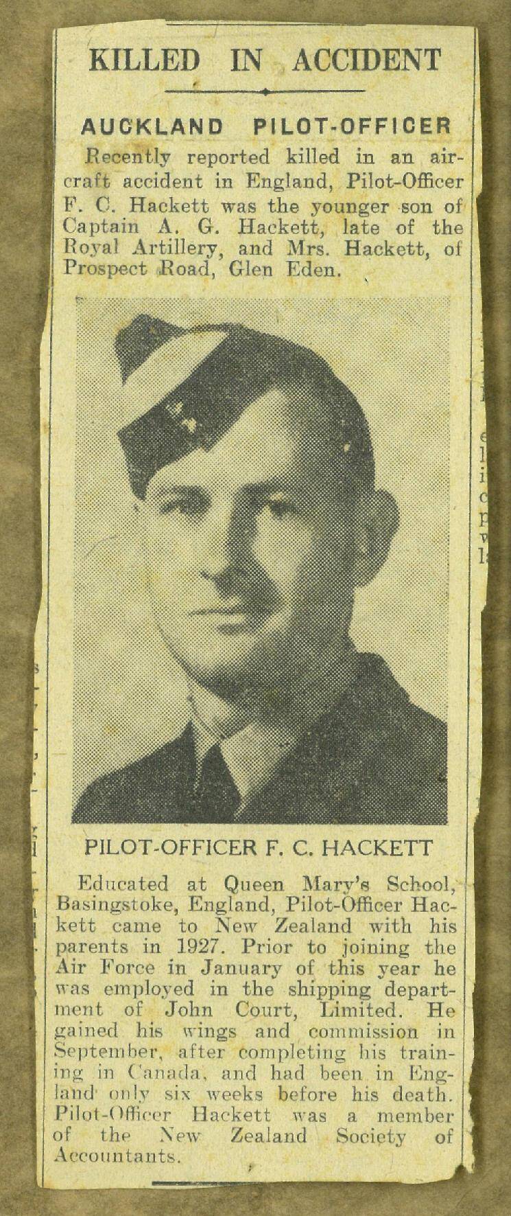 Frederick Charles Hackett - Online Cenotaph - Auckland War Memorial Museum