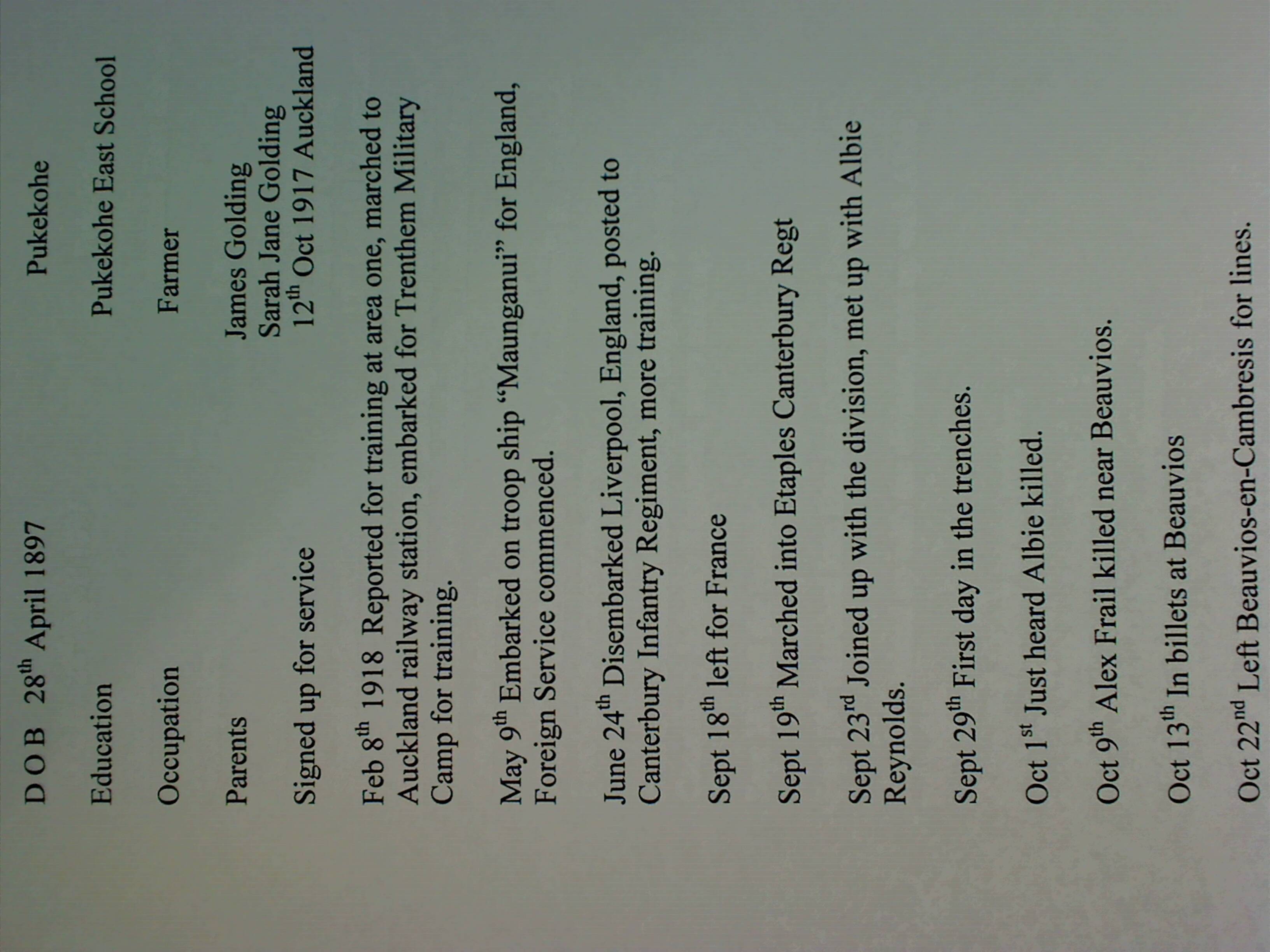 George Golding - Online Cenotaph - Auckland War Memorial Museum