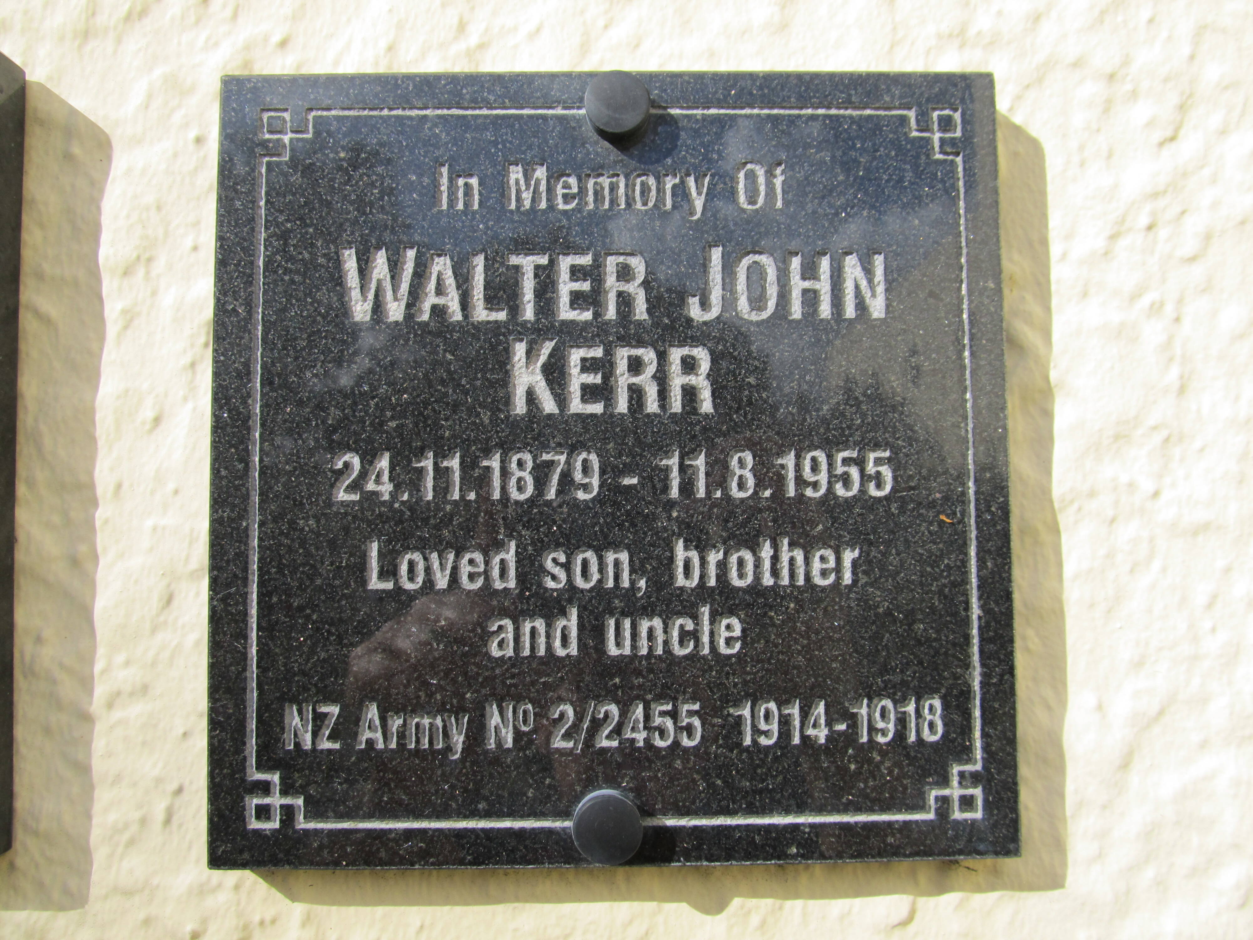 Walter John Kerr - Online Cenotaph - Auckland War Memorial Museum