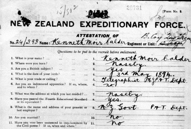 Kenneth Moir Calder - Online Cenotaph - Auckland War Memorial Museum