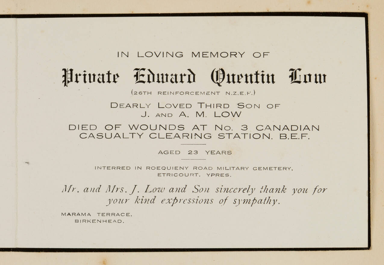 Edward Quentin Low - Online Cenotaph - Auckland War Memorial Museum